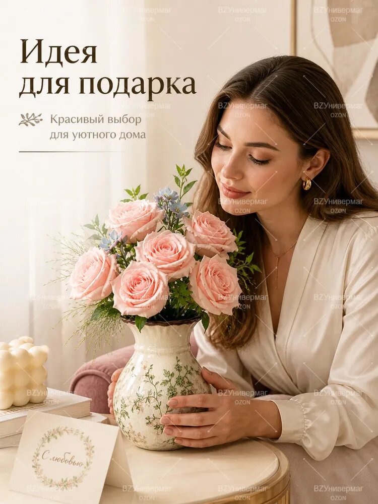 OLOEY Ваза "Винтажная керамическая ваза Chinoiserie с кракелюром, желто-зеленая ваза с цветочным узором для декора дома-19.5cm", 19.5 см , Керамика, 1 шт