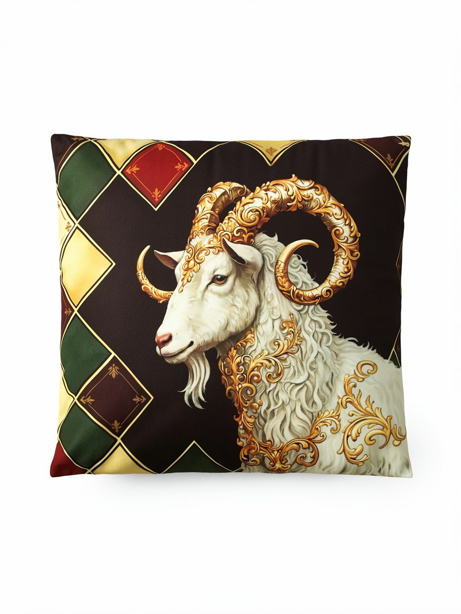 Подушка декоративная Golden horns, 40x40 см, велюр, декоративные элементы: рисунок