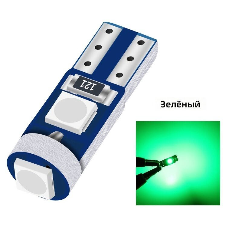 LED-лампы T5 W3W 3030 3SMD, 8 шт, зеленый, DC 12V, декоративная подсветка для авто и интерьера