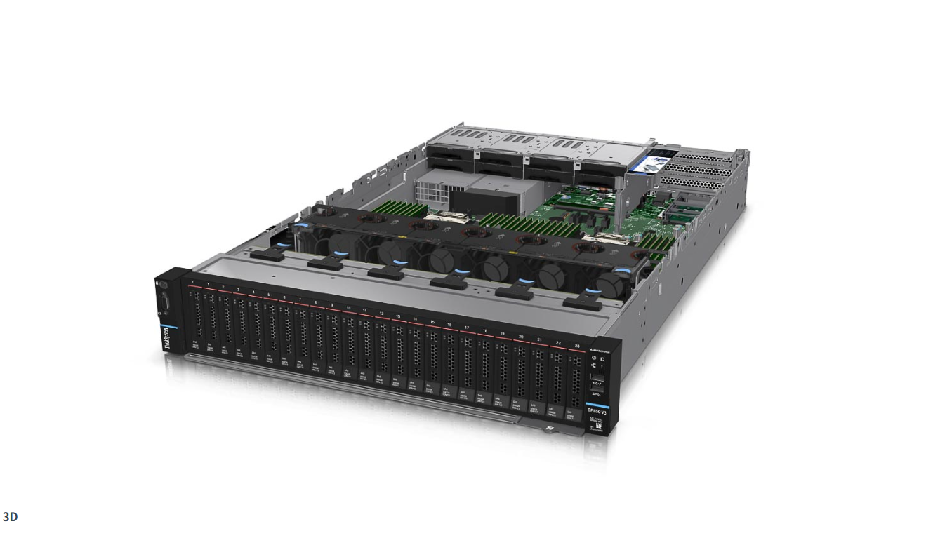 Сервер Lenovo ThinkSystem SR650 V3, 2*4416+, 2*32 Гб DDR5 DIMM, 8 SFF SATA/SAS, 2U для установки в стойку.