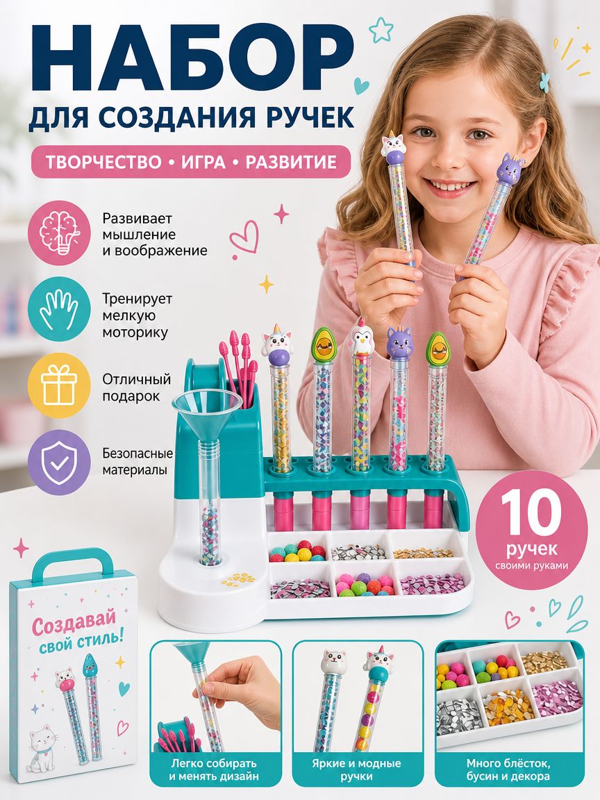 Набор для творчества для девочек "Конструктор ручек", подарочный набор