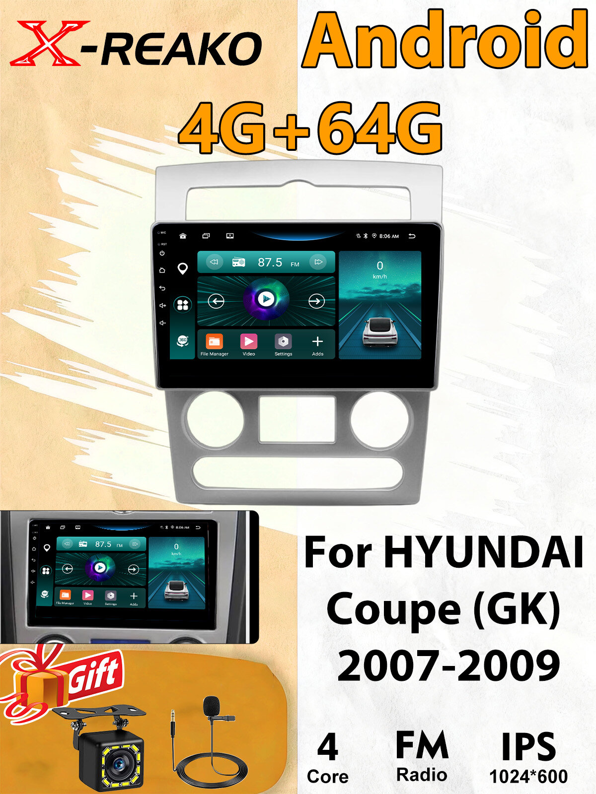 Магнитола для HYUNDAI Coupe (GK) 2007-2009 экран 9 дюймов Андроид wifi Bluetooth GPS
