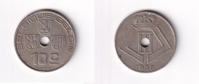 Бельгия 10 сантимов 1938 год