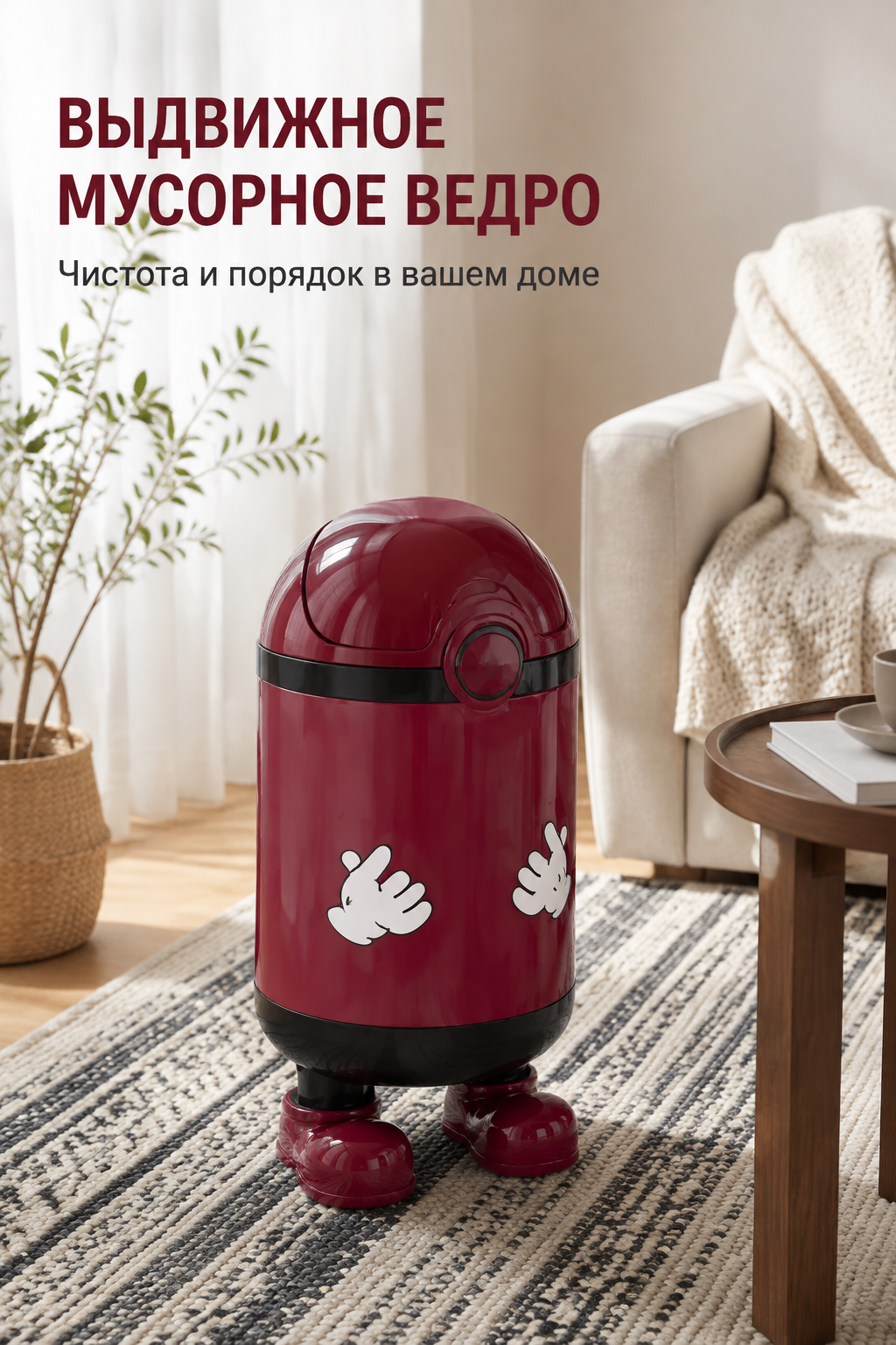Пластиковое мусорное ведро 10,1 л с выдвижным механизмом, круглое