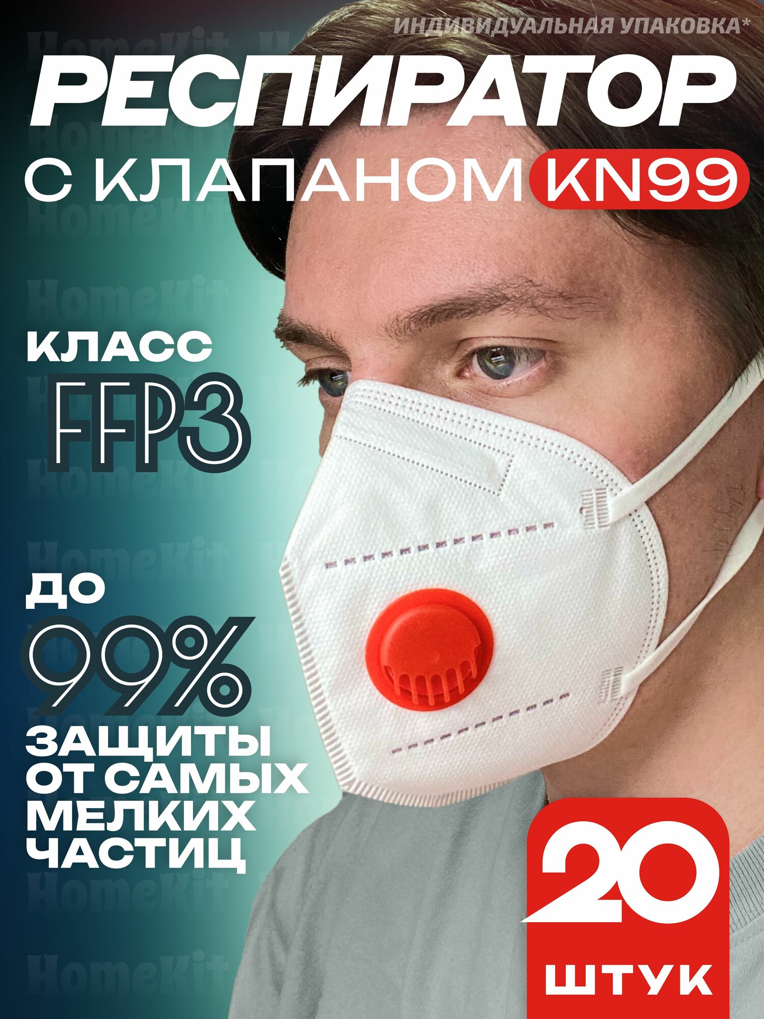Респиратор строительный многоразовый FFP3 с клапаном 20 шт, для защиты органов дыхания по назначению, для защиты