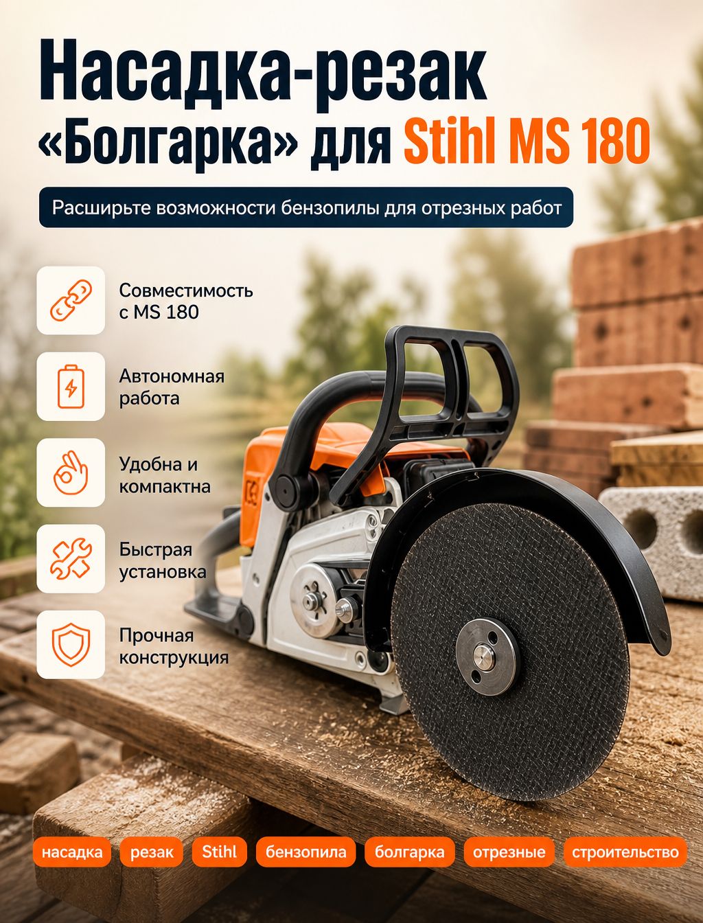 Насадка Резак - болгарка для бензопилы Stihl 180-250/180