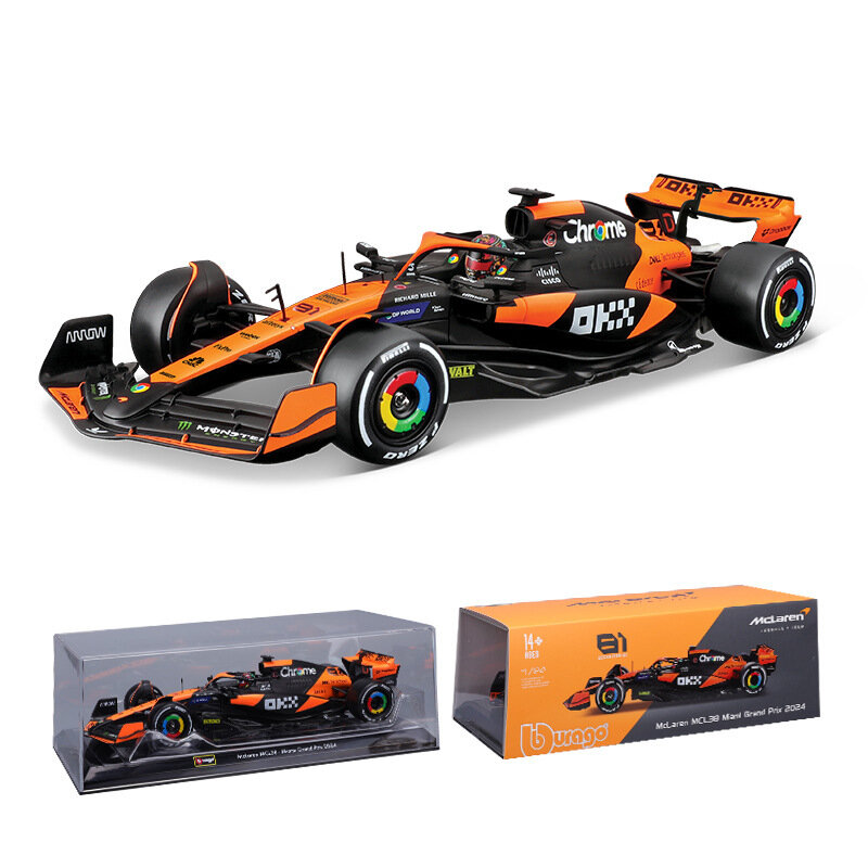 1:24 Гоночный автомобиль F1 2024 Майами MCL38 McLaren, имитационная модель автомобиля из сплава, игрушечная машина