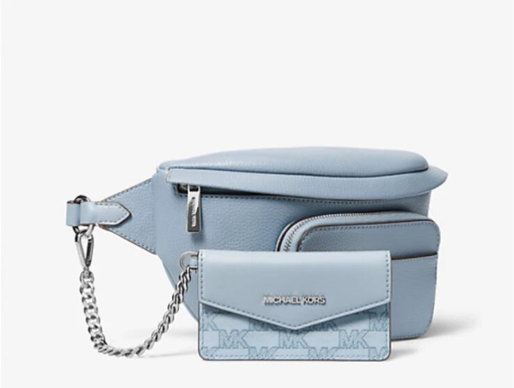 Сумка поясная Maisie Waistpack Pebbled leather Pale Blue Large 2 in 1 sling pack