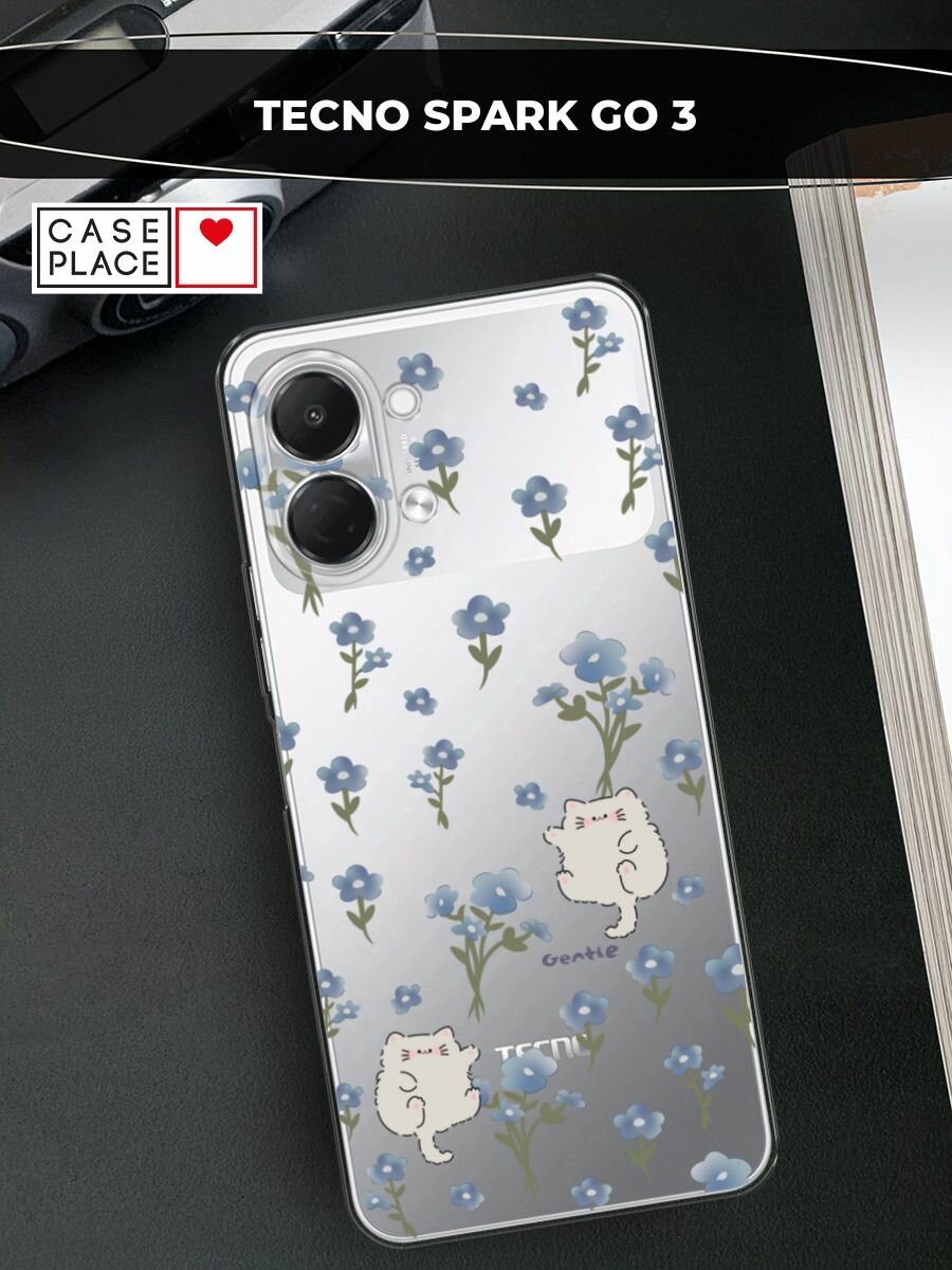Чехол на Tecno Spark Go 3 / Текно Спарк Го 3 с принтом Gentle cats, прозрачный