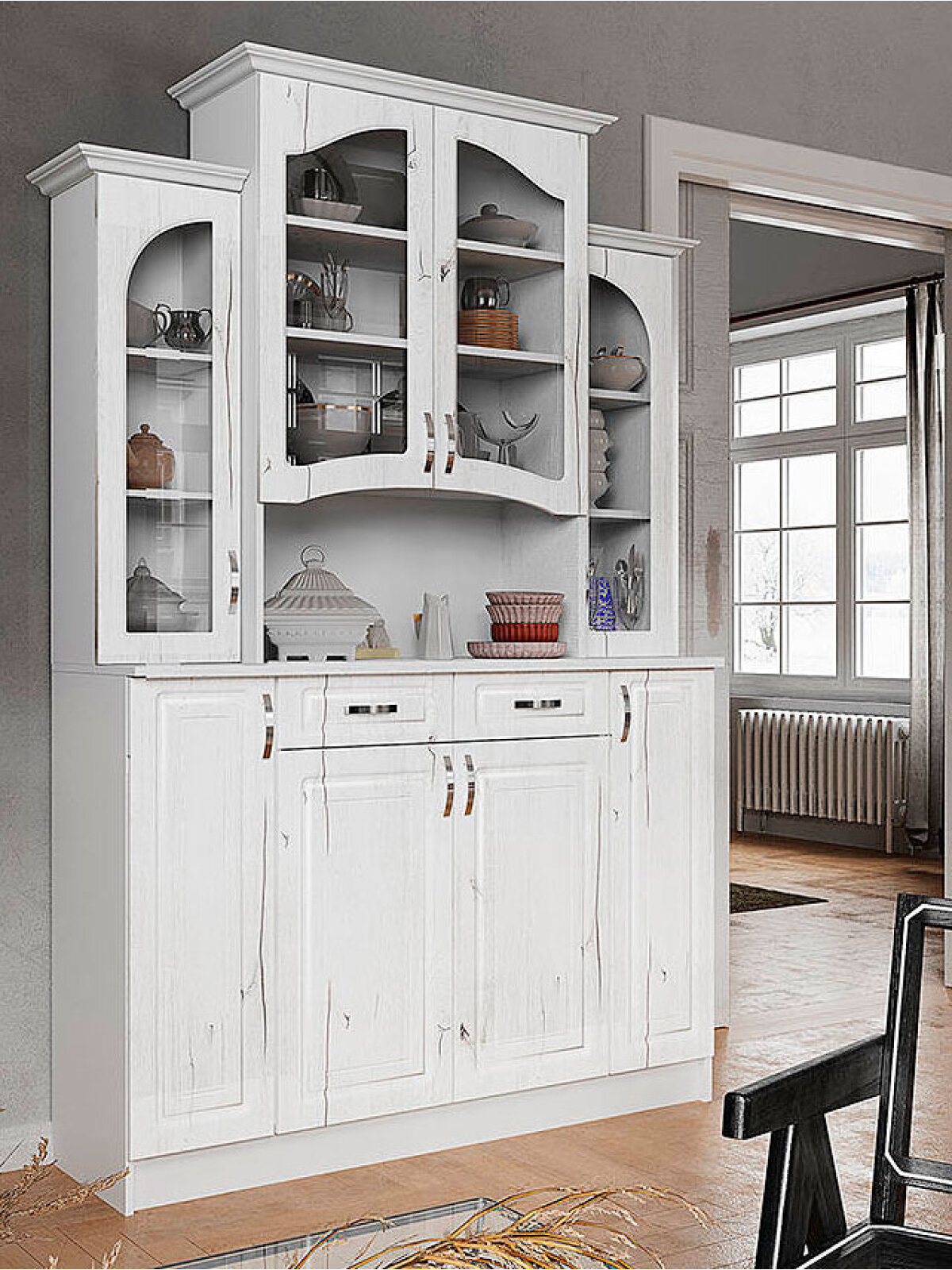 Буфет "Прованс-014 дуб канадский белый" Huge Mebel. Ширина 1400 Высота 2150. Шкафы распашные