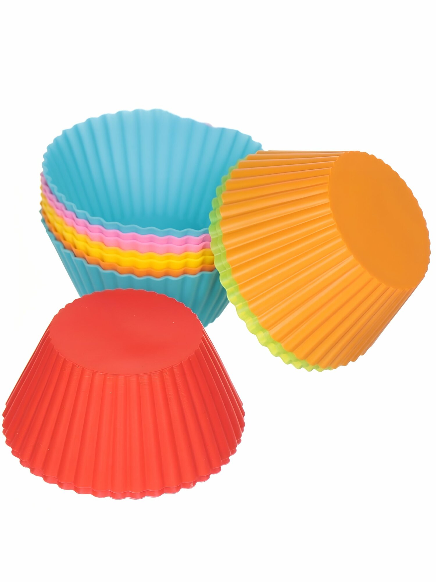 Силиконовая форма для выпечки кексов, набор 12 шт, 7х7х3.5 см, Круг рифленый