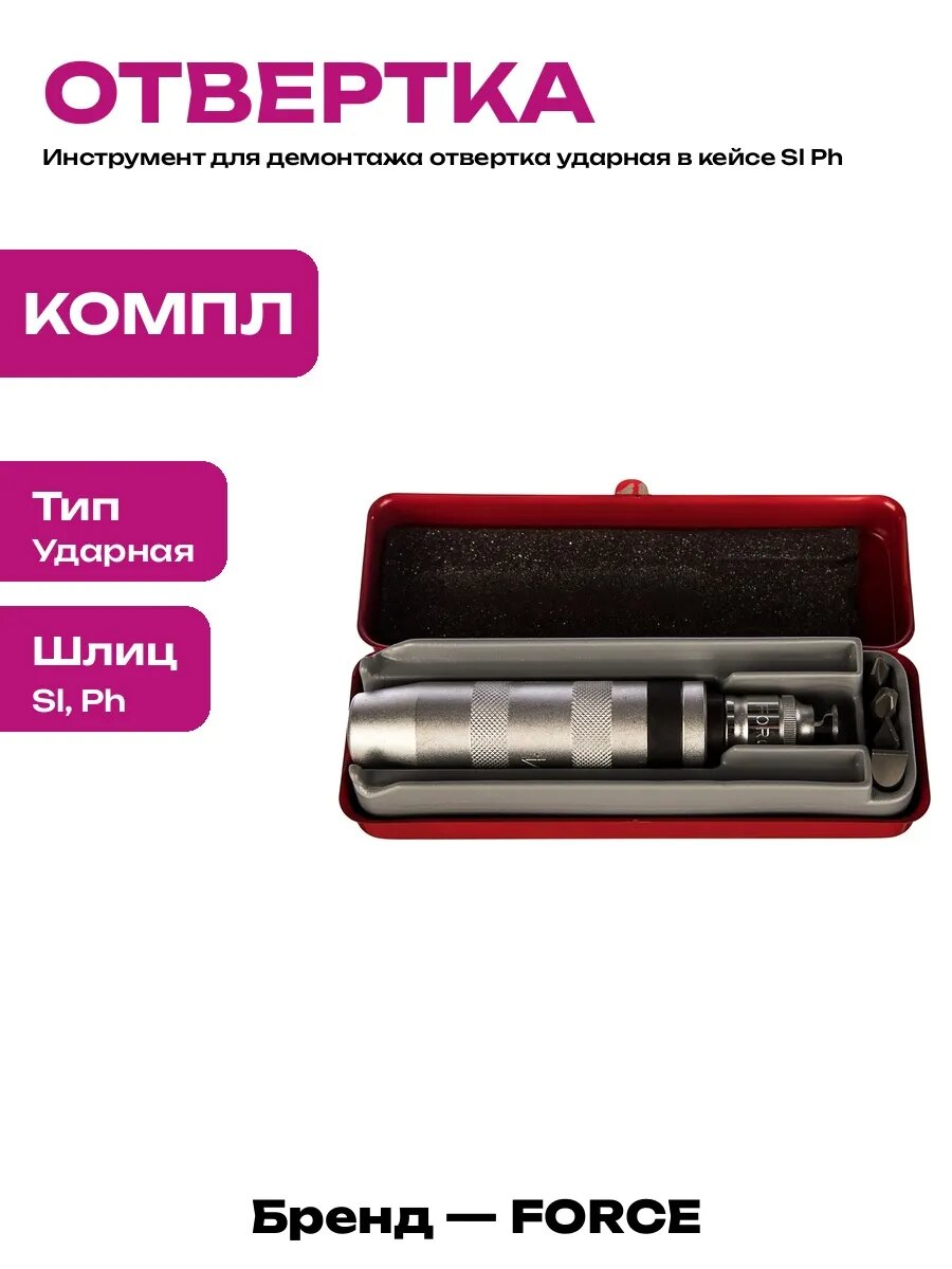 Отвертка ударная металлическая силовая для ремонта в кейсе