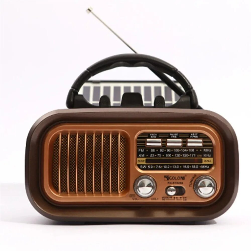 Портативное ретро-радио AM/FM/SW, Bluetooth, солнечная батарея/батарея D/USB-C