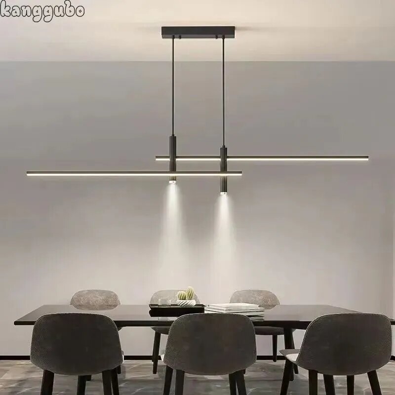 Люстра LED 58 Вт, современный стиль, для кухни/гостиной, регулировка высоты, черный цвет