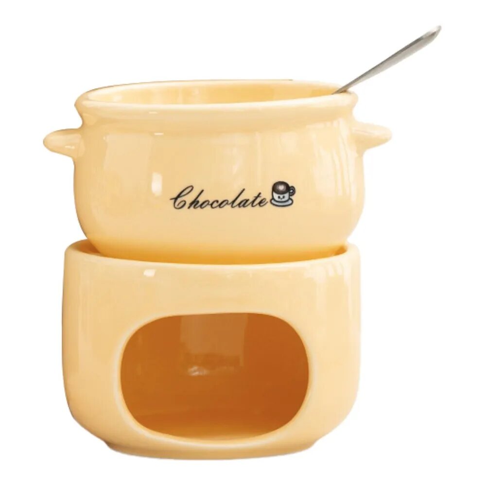 Керамическая фондюшница для шоколада и сыра, розовая, с подогревом от свечи, компактная для десертов.