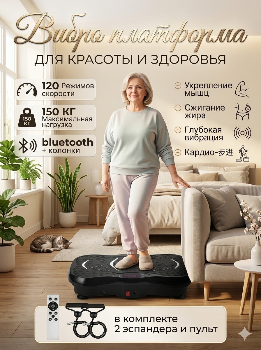 Виброплатформа для похудения тренажер до 200 кг С блютуз，регулировка амплитуды, 49 программ