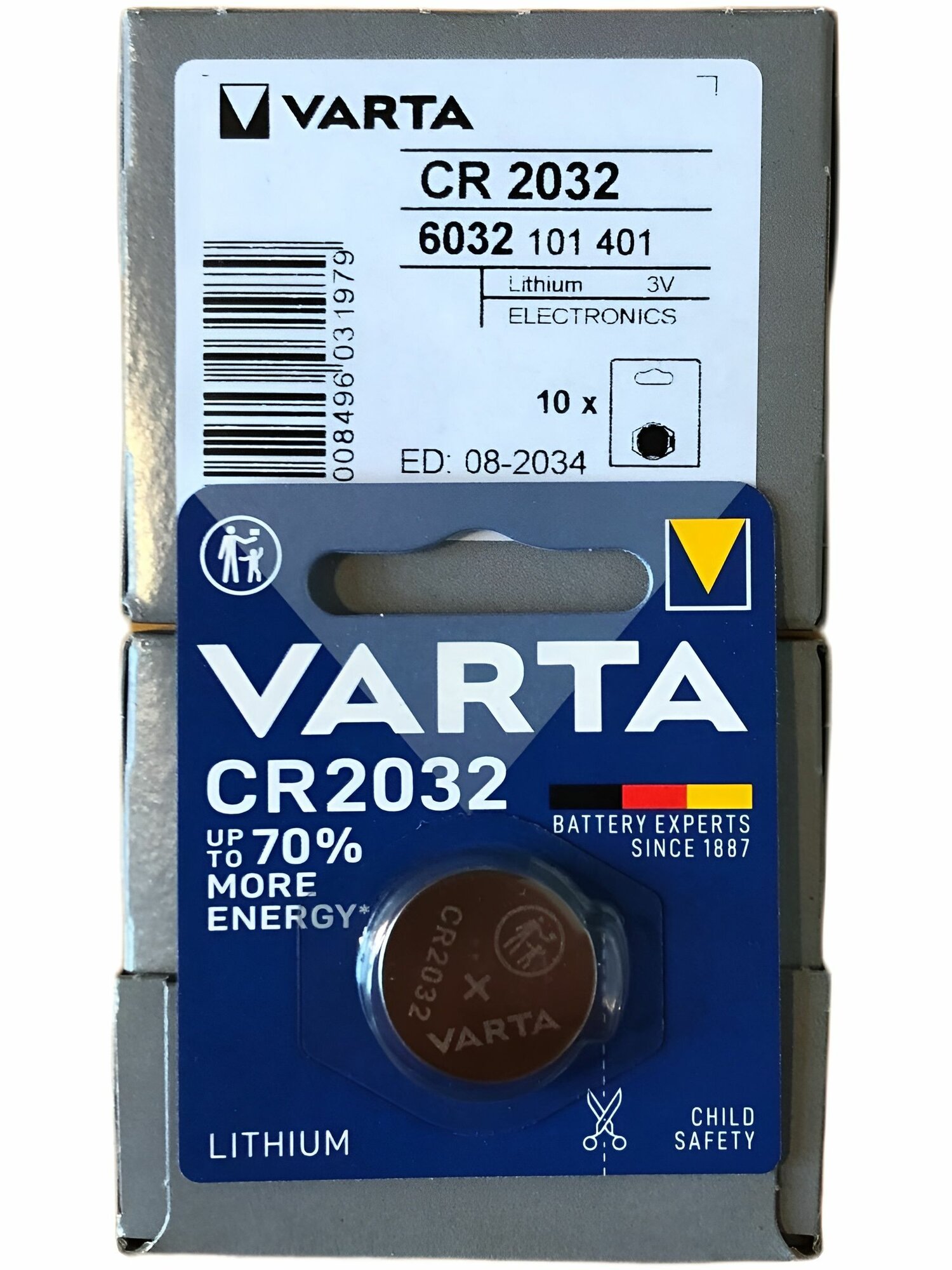 Батарейки Varta CR 2032 -10 штук в блистерах по 1 шт, литиевые 3V