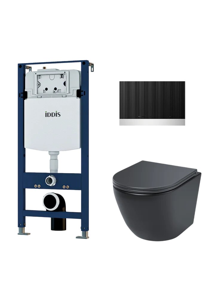 Комплект 3 в 1 Унитаз подвесной IDDIS Бланко (Blanco) BLAR3BMi25 / Инсталляция Профикс (Profix) PRO0000i32 / Кнопка Юнификс (Unifix) UNIS1MBi77 цвет матовый черный
