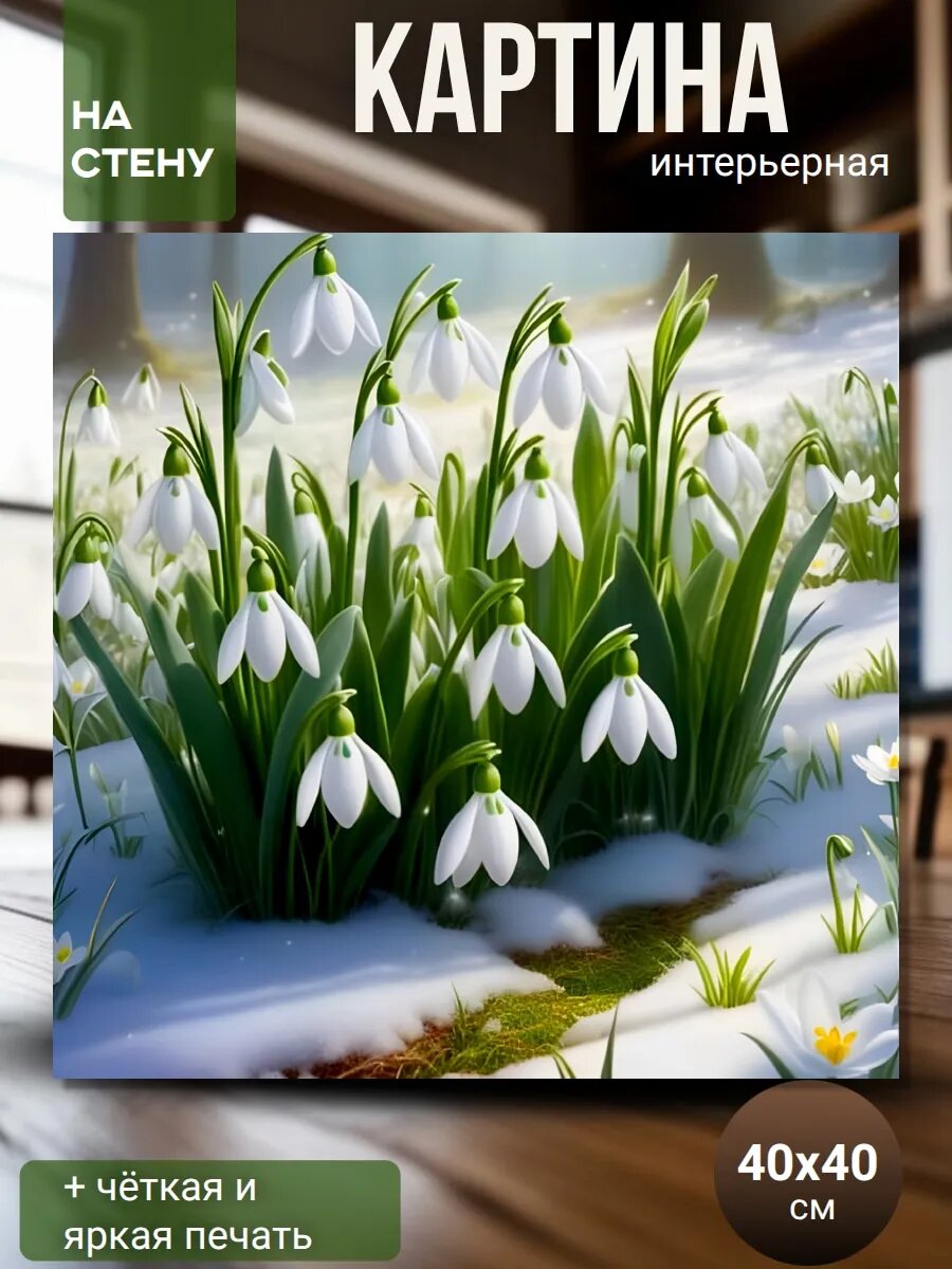 Картина на стену (40х40см) для интерьера Подснежники