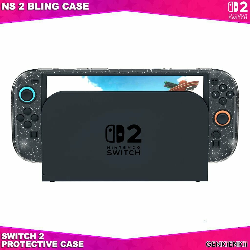 Прозрачный сверкающий мягкий чехол с PC-средней рамкой для Nintendo Switch 2, премиум