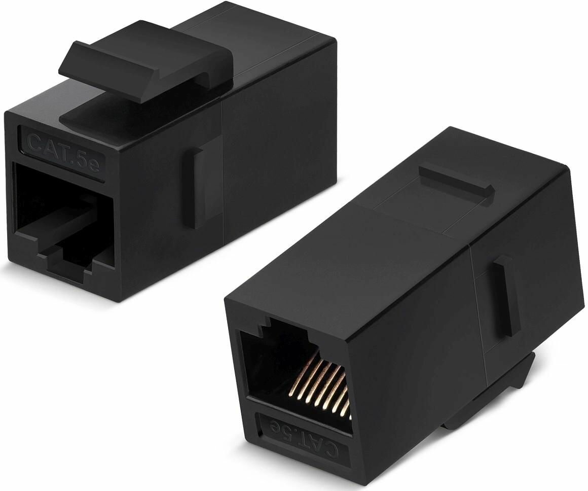 Адаптер проходной Cabeus Keystone, RJ45, категория 5E, UTP, фосфористая бронза, черный (CA-KJ-8P8C-C5E)