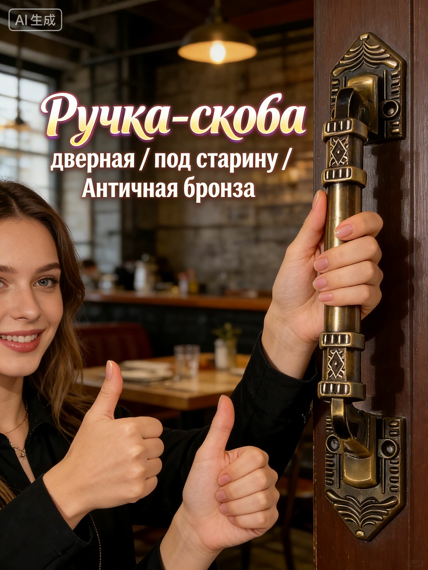 Ручка - скоба дверная / под старину / Античная бронза,200 мм