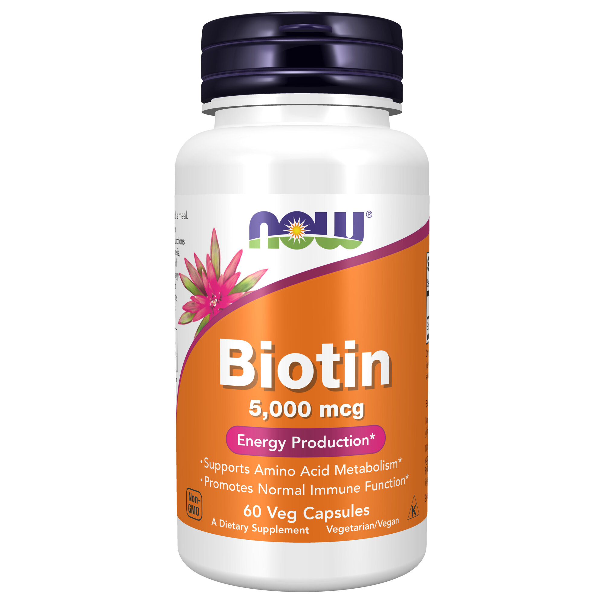 NOW Biotin, Биотин, 5.000 мкг 60 растительных капсул, веган, Витамины для волос, для кожи и ногтей