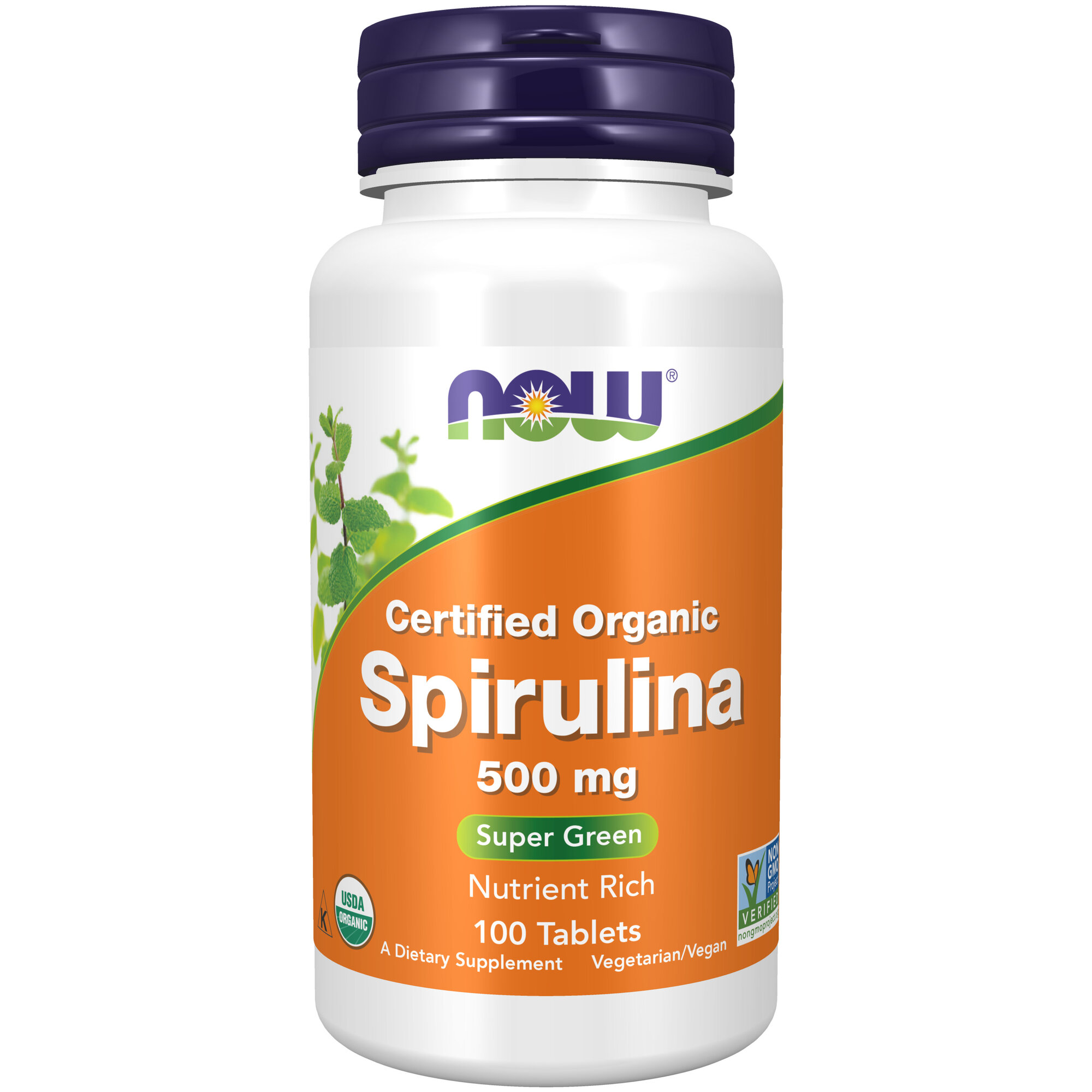 Спирулина, 100 таблеток, NOW Certified Organic Spirulina 500mg, Антиоксидант для похудения, детокс, очищение организма