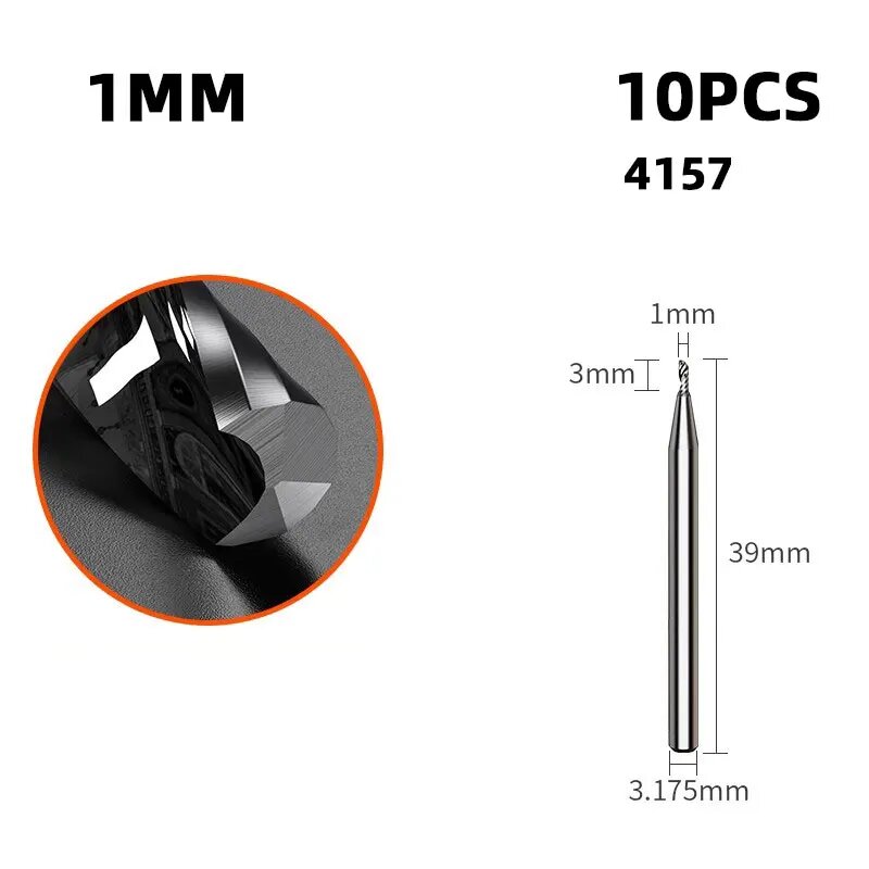 Фрезы 1 мм 10 шт. HUHAO T4157, 39 мм