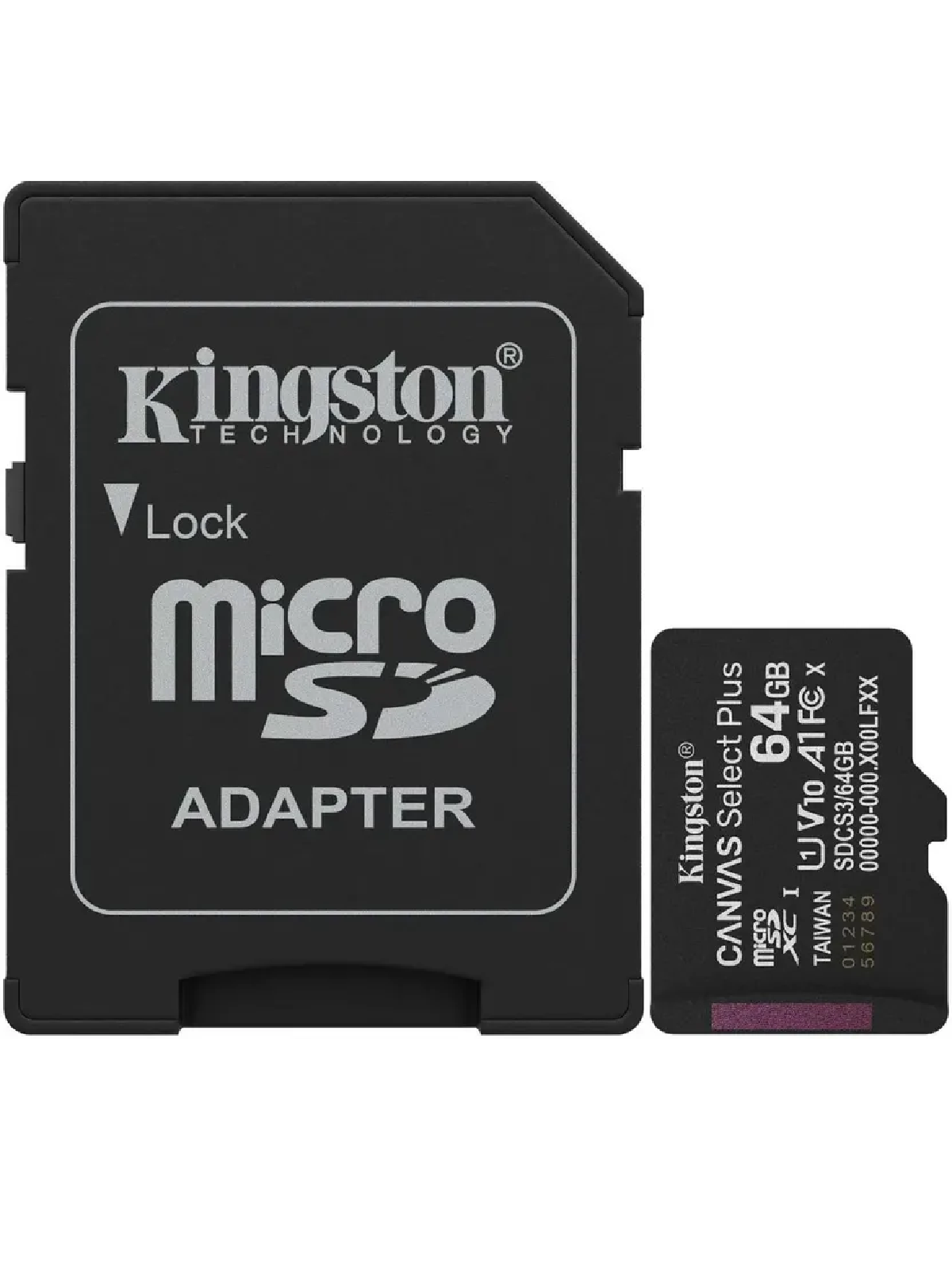 Карта памяти MicroSDXC 64GB Kingston SDCS3/64GB Canvas Select Plus Gen3 100MB/s A1, с адаптером