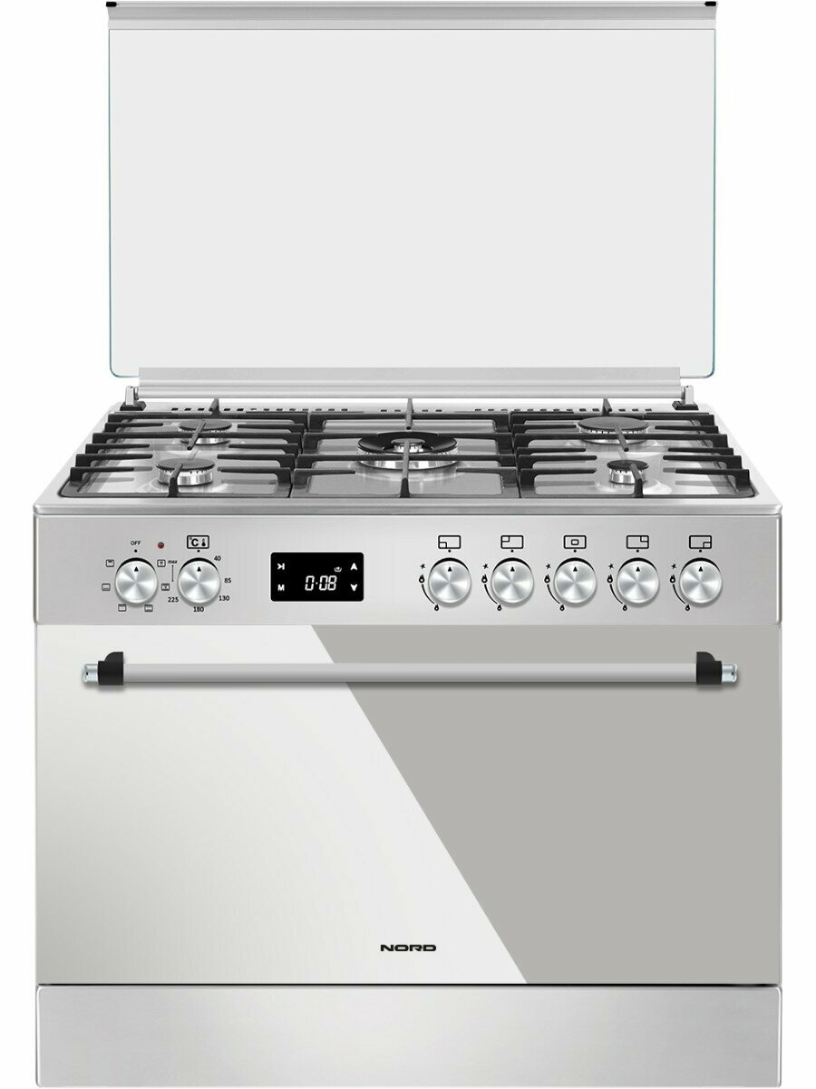 Газовая плита NORD GE 9065 X с электрической духовкой и грилем электрическим, конвекцией, 5 конфорок, электроподжиг