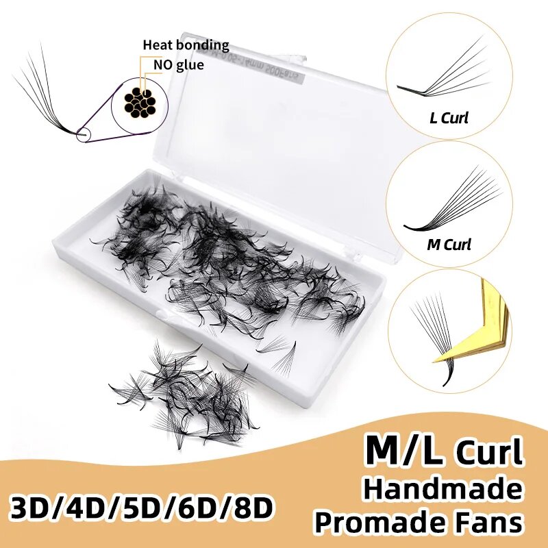 Готовые объёмные ресницы 4D 0.07mm, 500 fans, M Curl, 8-12mm, Mix — фото 1