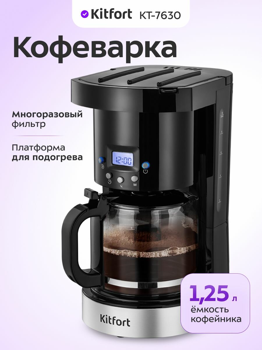 Кофеварка электрическая капельная Kitfort КТ-7630 - 1.25 л.