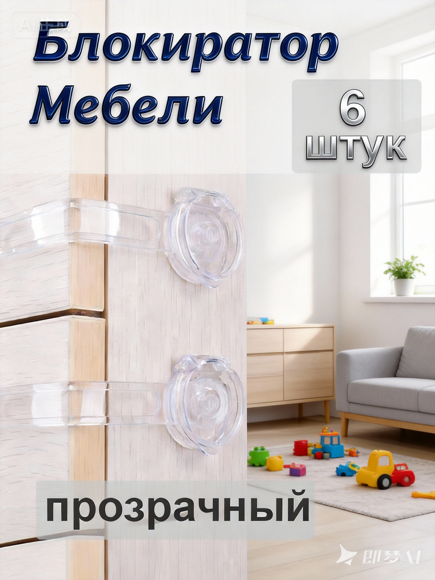 Замок на холодильник и мебель прозрачный, 5 штук, универсальная защита от детей на дверях и заглушки для розеток