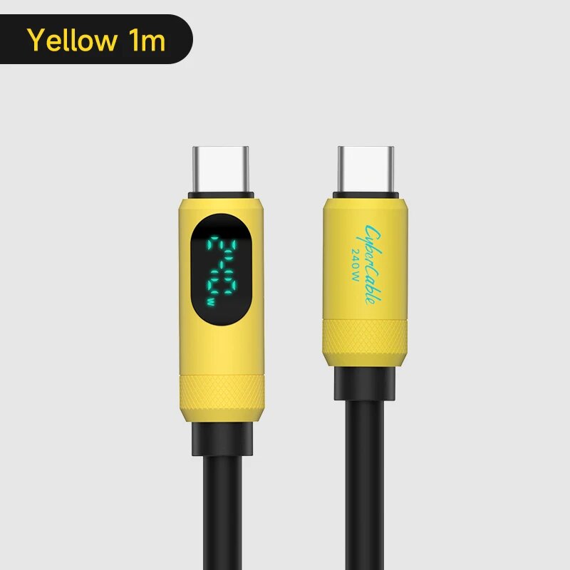 USB-C кабель Hagibis 1м, желтый, PD 240W, LED-дисплей