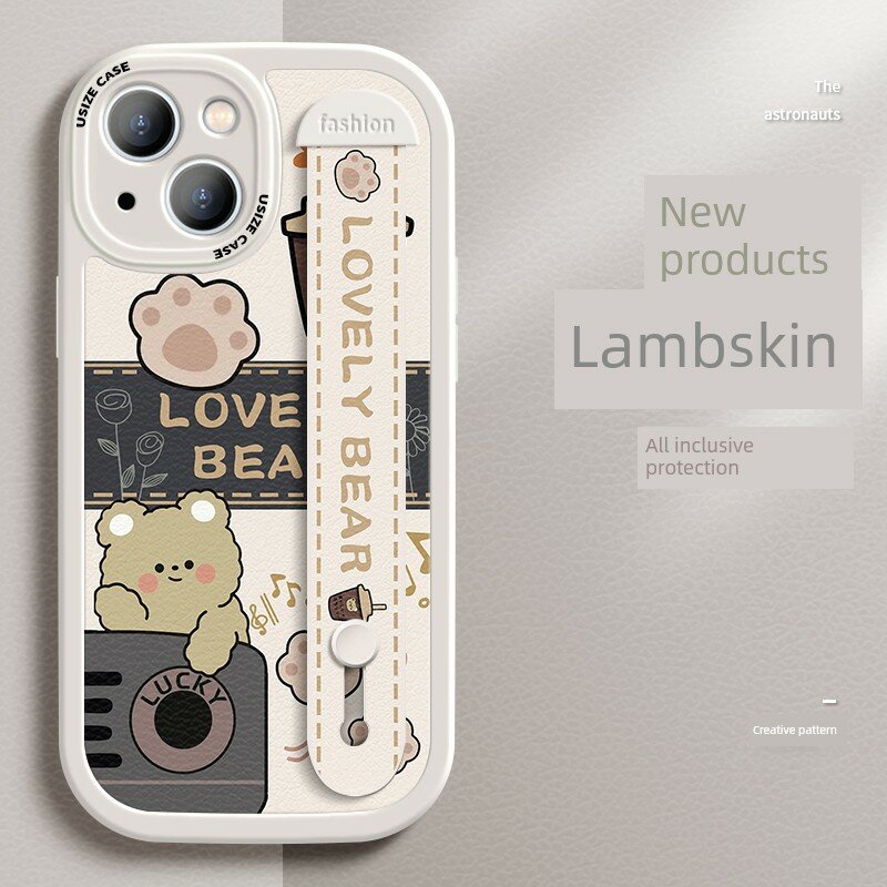 Чехол из силикона для iPhone 15 с рисунком молочного чая и медвежонка, белый, полная защита, ударопрочный