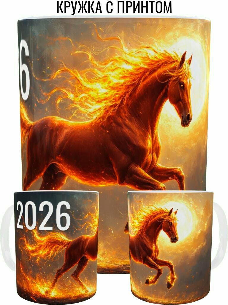 Кружка На новый год, символ 2026, год лошади