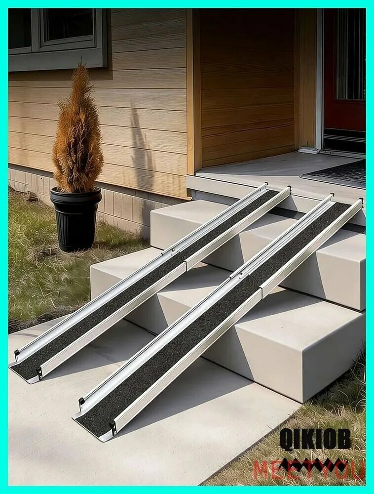 QIKIOB Пандус телескопический Антислип, пандус раскладной, Портативный, изготовлен из алюминиевого сплава, поставляется с сумкой для хранения, Доступны четыре варианта длины, 1 товар.