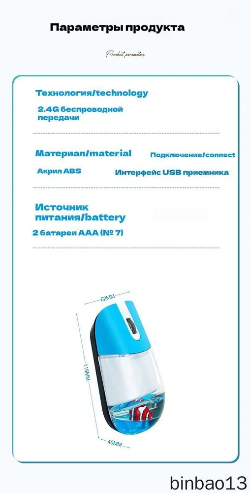 Компьютерная мышь Aqua Mouse clownfish aqua mouse_E USB Type-C синего цвета