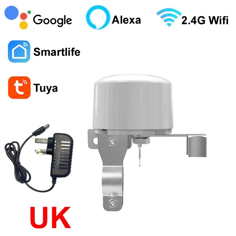 Ручной клапан Tuya Smart WiFi для воды и газа с автоматическим управлением таймером DN15 DN20, поддерживающий Alexa и Google Assistant, с дистанционным контроллером - розетка UK