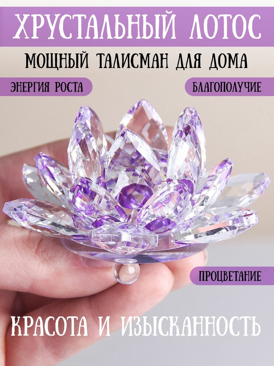 Статуэтка для интерьера Лотос хрустальный 9 см фиолетовый в подарочной коробке