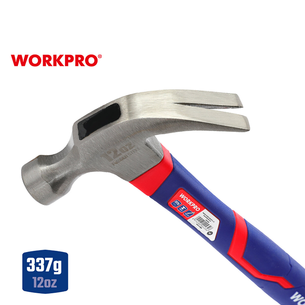 Молоток-гвоздодер кованый "Workpro", фиберглассовая рукоятка, 337 г