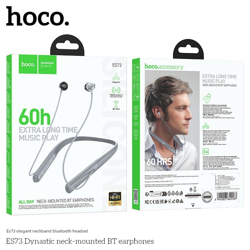 HOCO ES73 шейные беспроводные наушники Bluetooth с микрофоном, долгий срок службы батареи для бега и активного образа