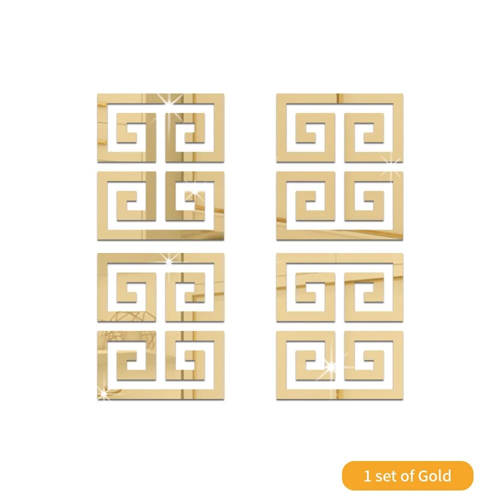 3D наклейки на стену золотые 15x15cm-4шт