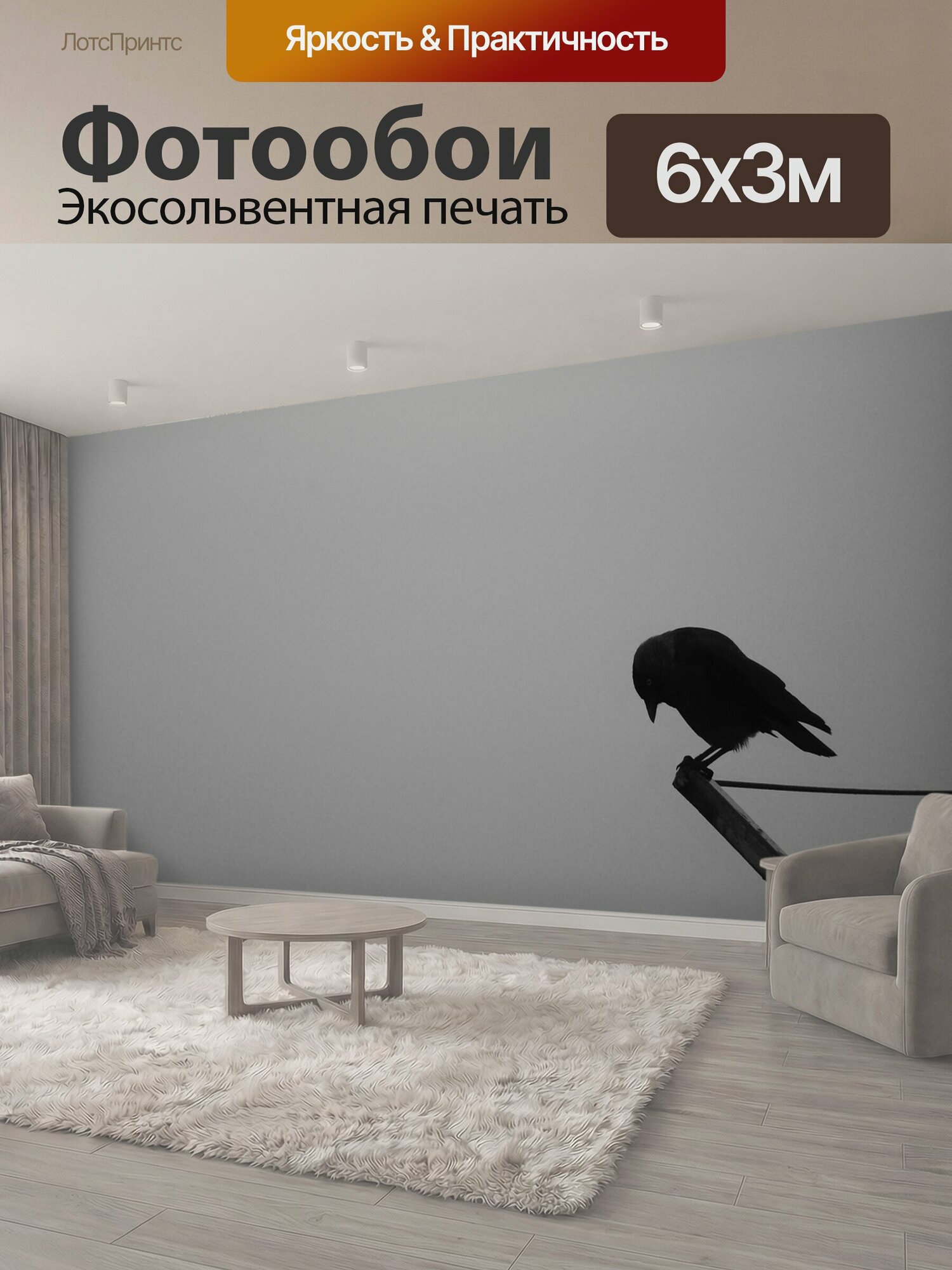 Фотообои "Птица, ворона, ворон" 600x300 см. экосольвентная печать