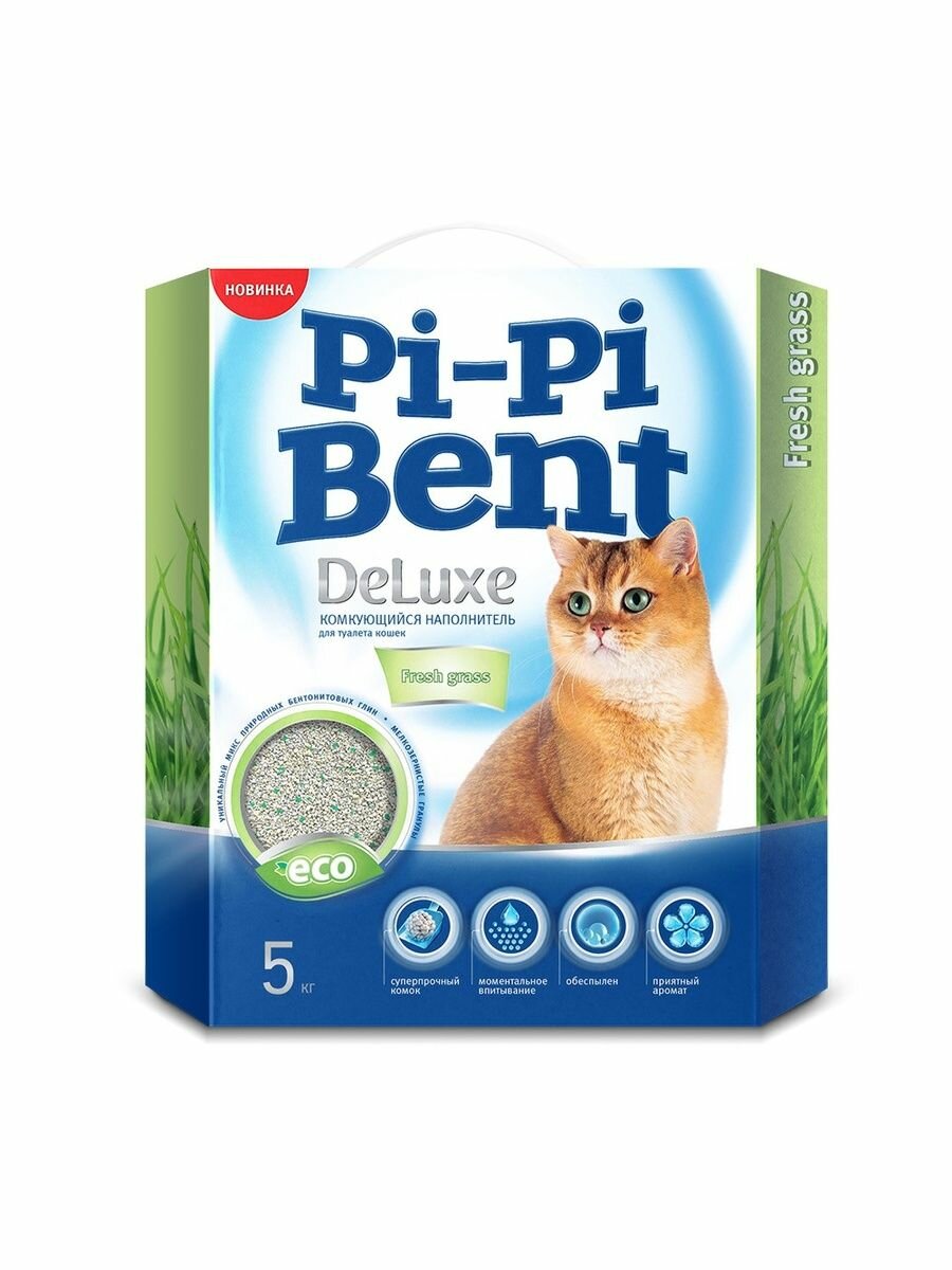 Наполнитель Pi-Pi Bent DeLuxe Fresh grass комкующийся для кошек 5кг (12 л)