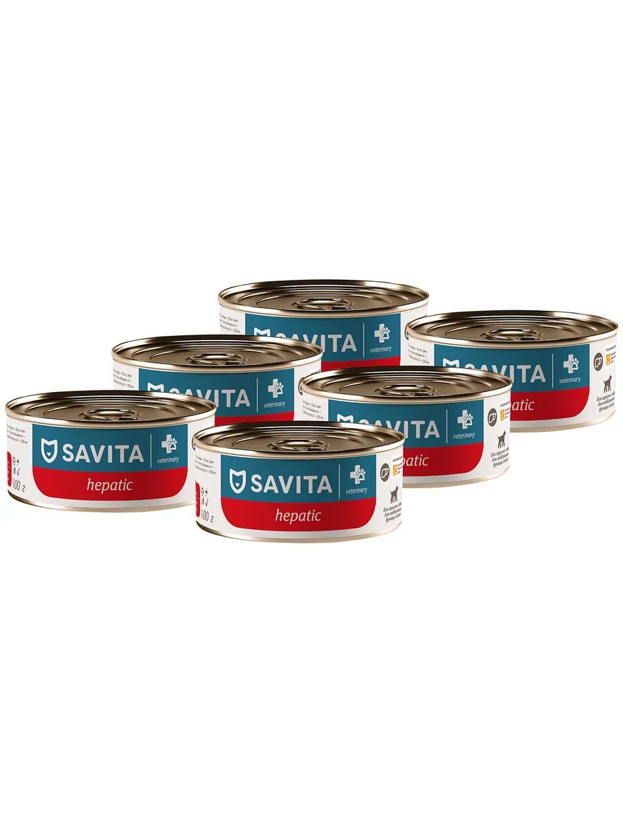 Корм влажный Savita Veterinary Hepatic для взрослых собак для поддержания функции печени, паштет, 100 г х 6 шт