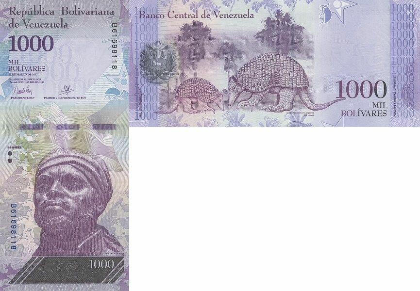 Венесуэла 1000 боливар 2016-2017 Гигантские броненосцы UNC