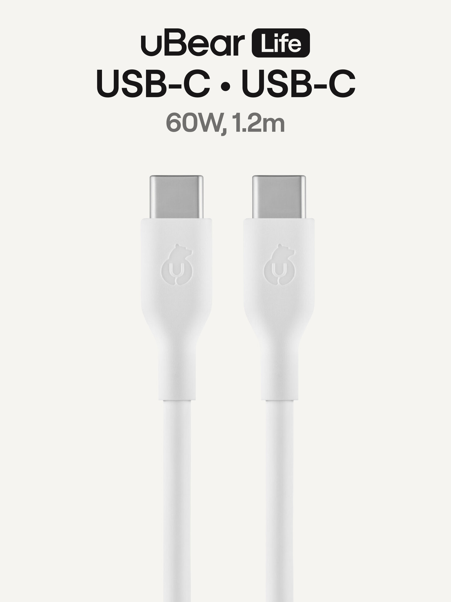 Кабель зарядный uBear Life USB-C/USB-C, 60 Вт, TYPE-C, 1.2 метра