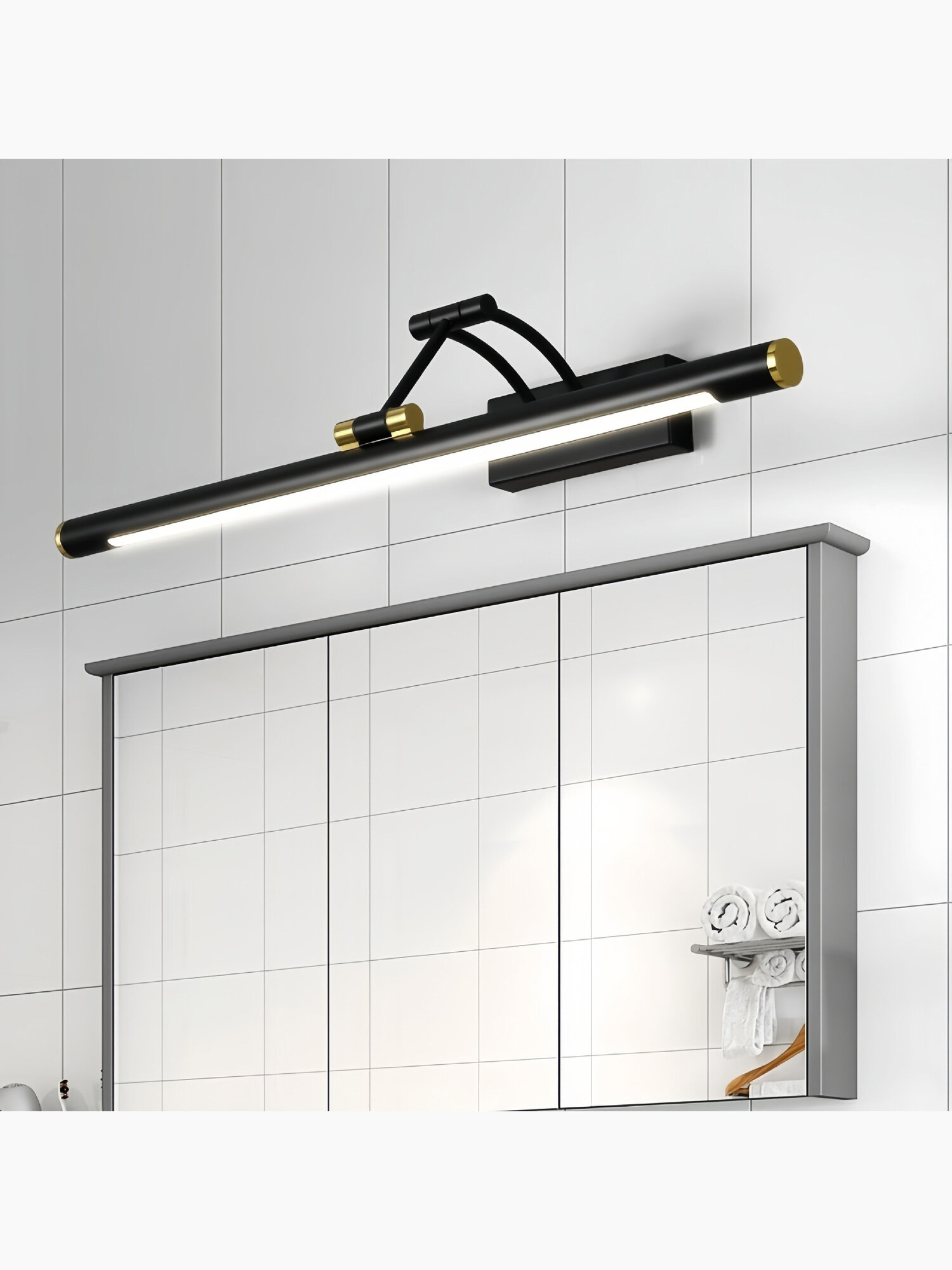 Светильник LJHI, светодиодный, для ванной, регулируемый свет, IP44, черный, с LED-лампой